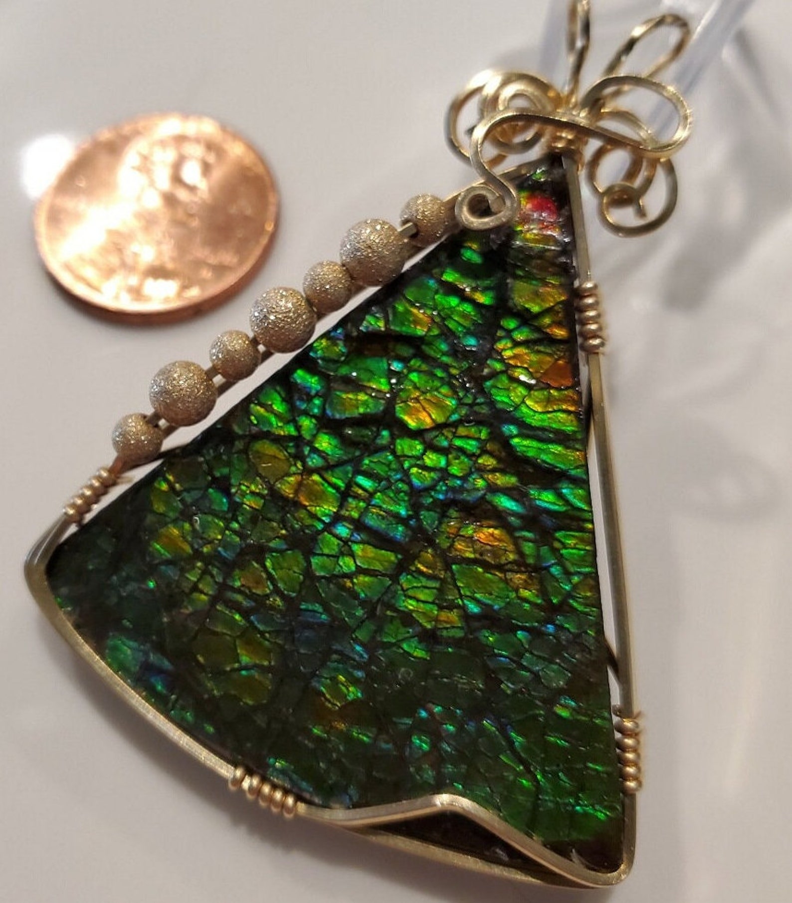 Beautiful Ammolite Pendant. Green With Blue Flashes. - Etsy