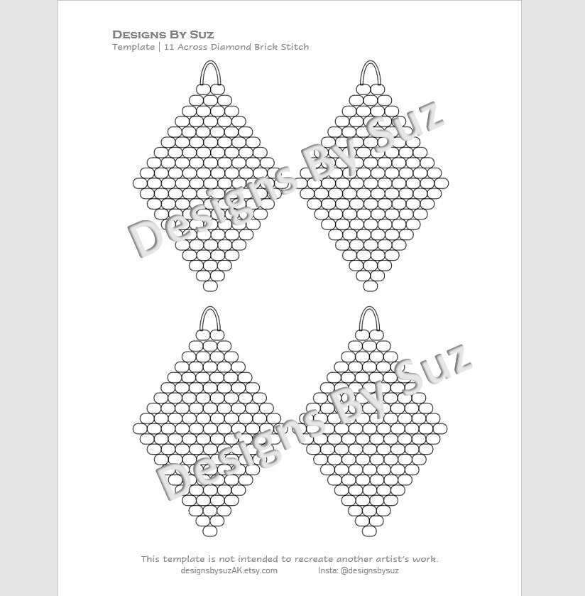 11 Across Diamond Templates BUNDLE, Beaded Earring Template, Bead Graph ...