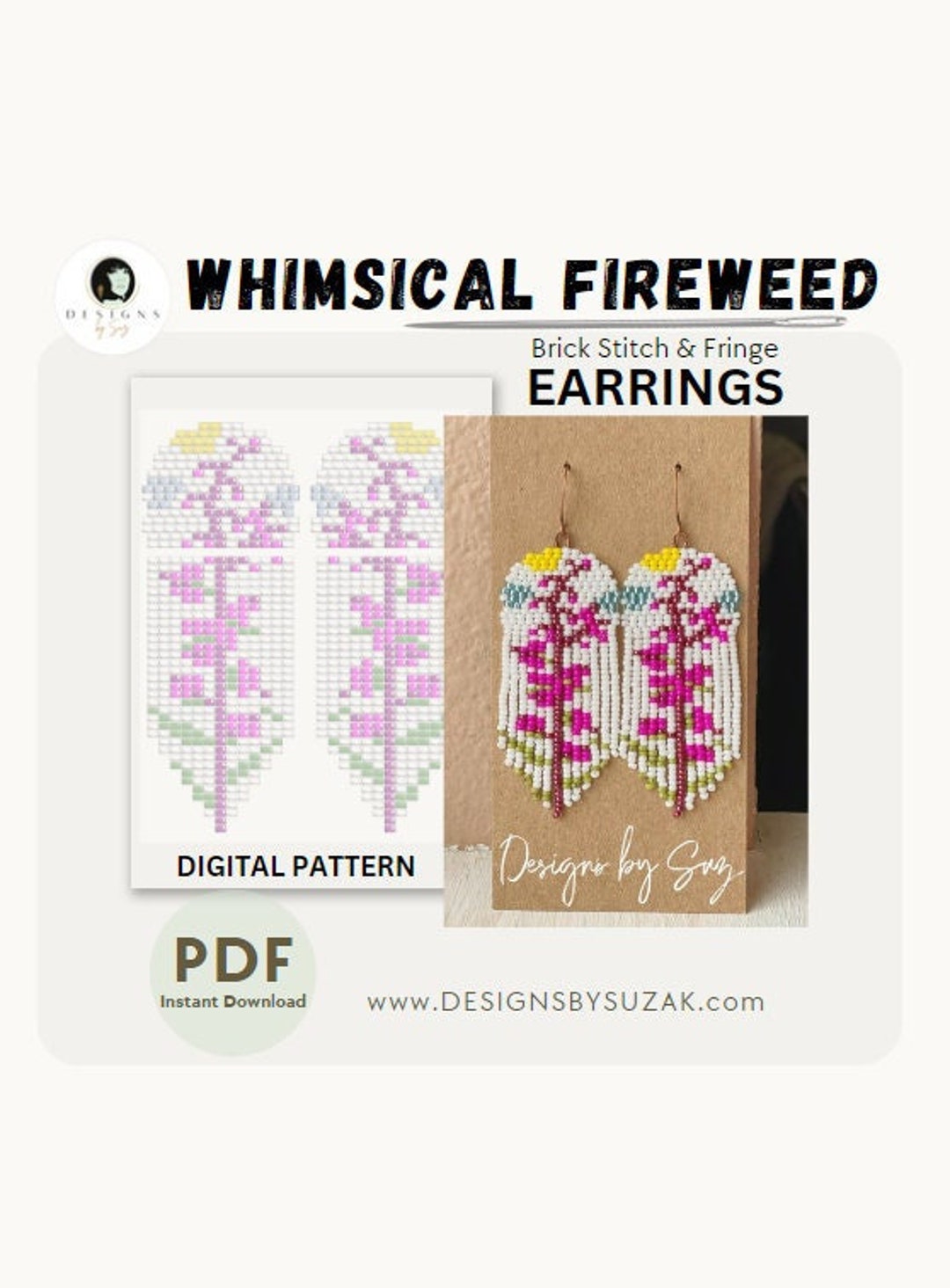 Whimsical Fireweed Earring Pattern, Miyuki Round Pattern, PDF ...