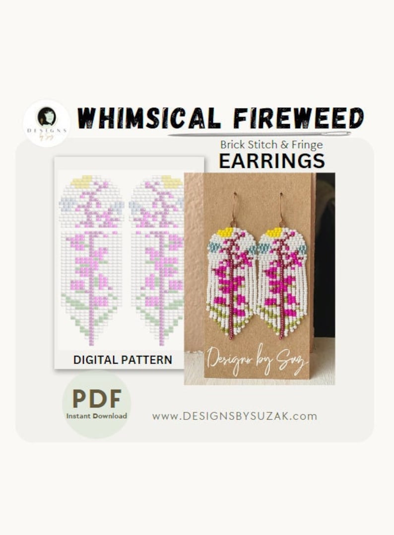 Whimsical Fireweed Earring Pattern, Miyuki Round Pattern, PDF ...
