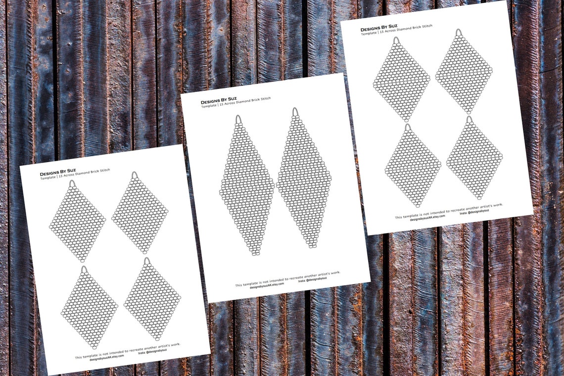 15 Across Diamond Templates BUNDLE, Beaded Earring Template, Bead Graph ...