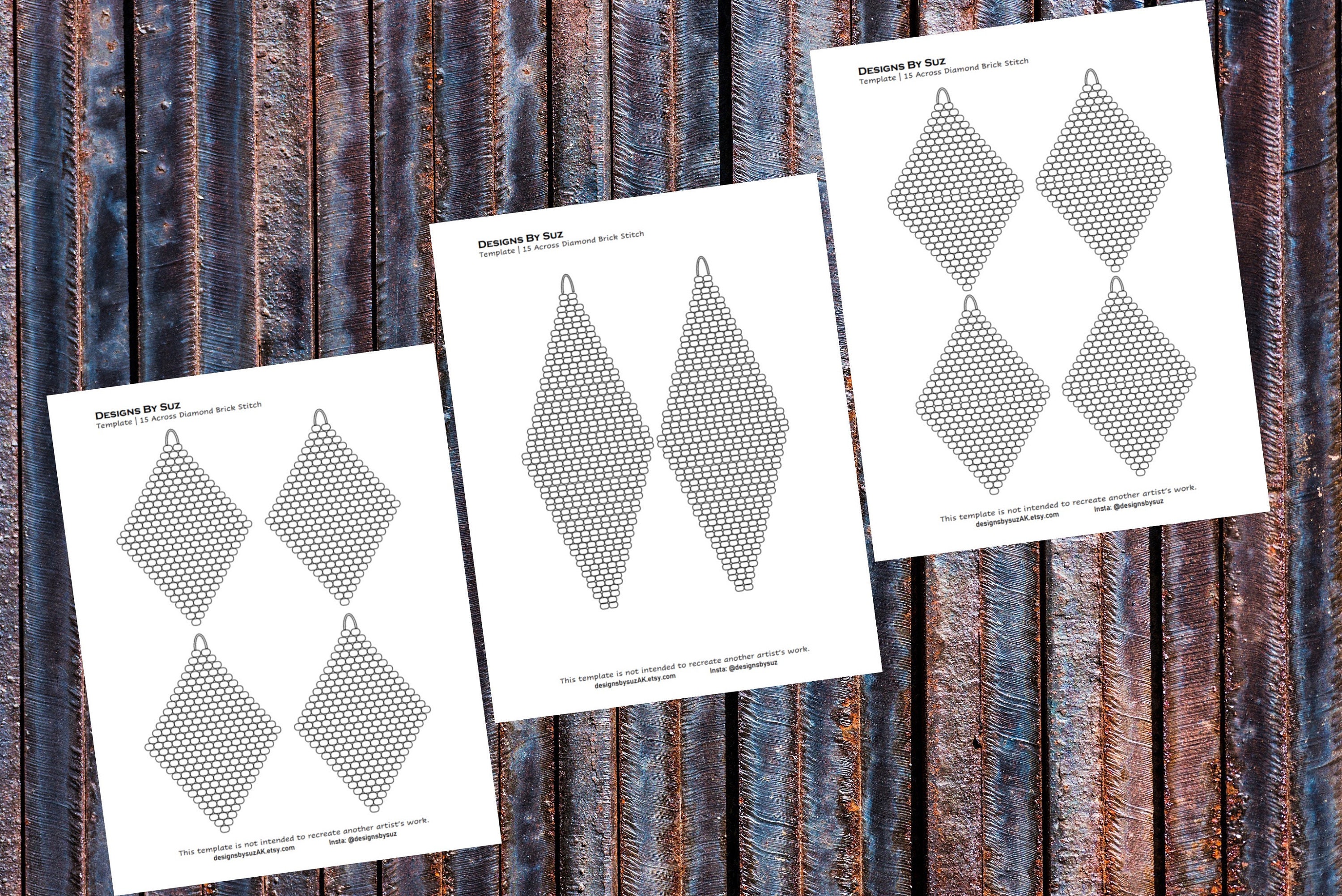 15 Across Diamond Templates BUNDLE, Beaded Earring Template, Bead Graph ...