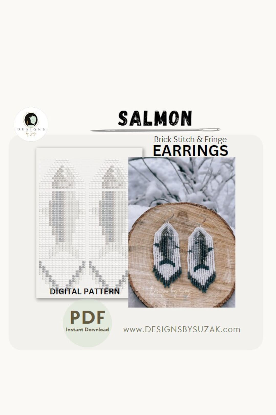 Salmon Earring Pattern, Miyuki Round Pattern, PDF Downloadable Pattern ...
