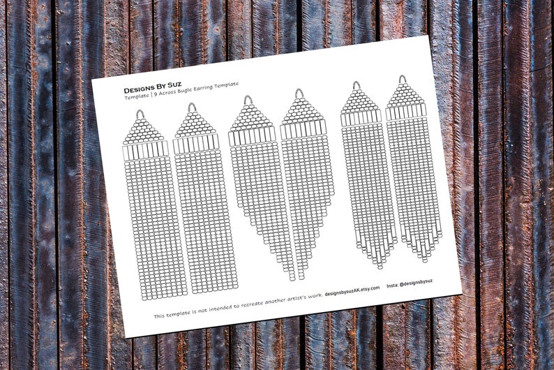 9 Across Bugle Trio Template, Beaded Earring Template, Bead Graph, PDF ...