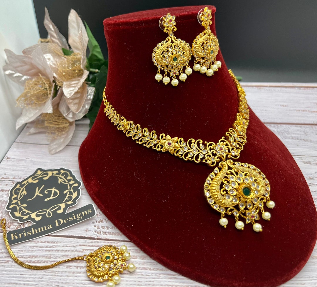 Beautiful South Indian Temple Jewelry Necklace Settemple Jewelry With ...