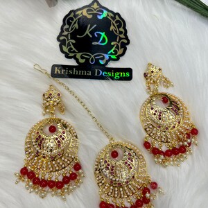 Beautiful Punjabi Pipal Patti Jadau Oversize Earring and Mang Tikka Set ...