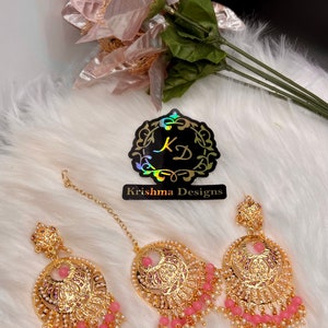 Beautiful Punjabi Pipal Patti Jadau Oversize Earring and Mang Tikka Set ...