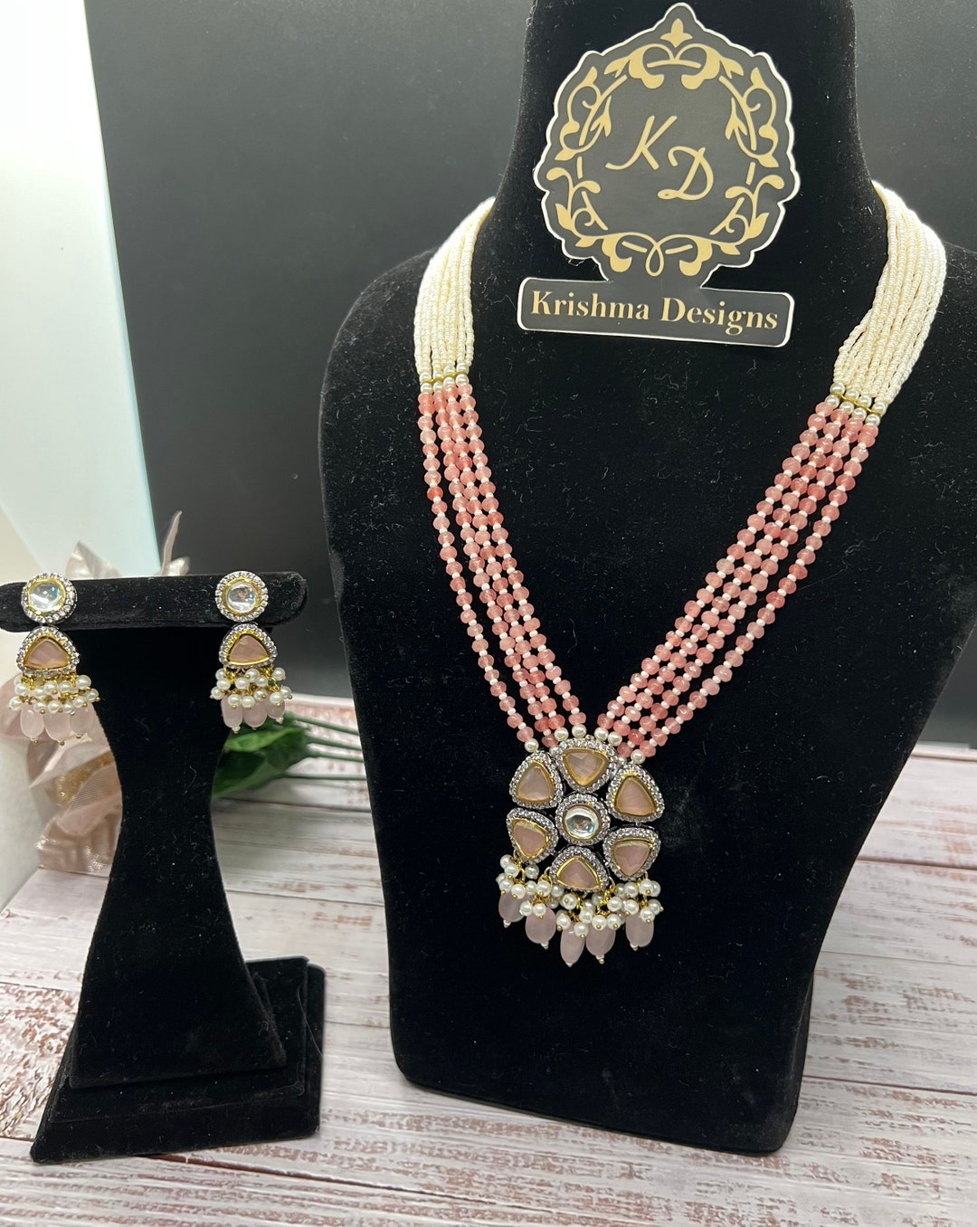 Beautiful Uncut Diamond With Monalisa Stone Long Ranihar With Dangling Earrings.pakistani ...