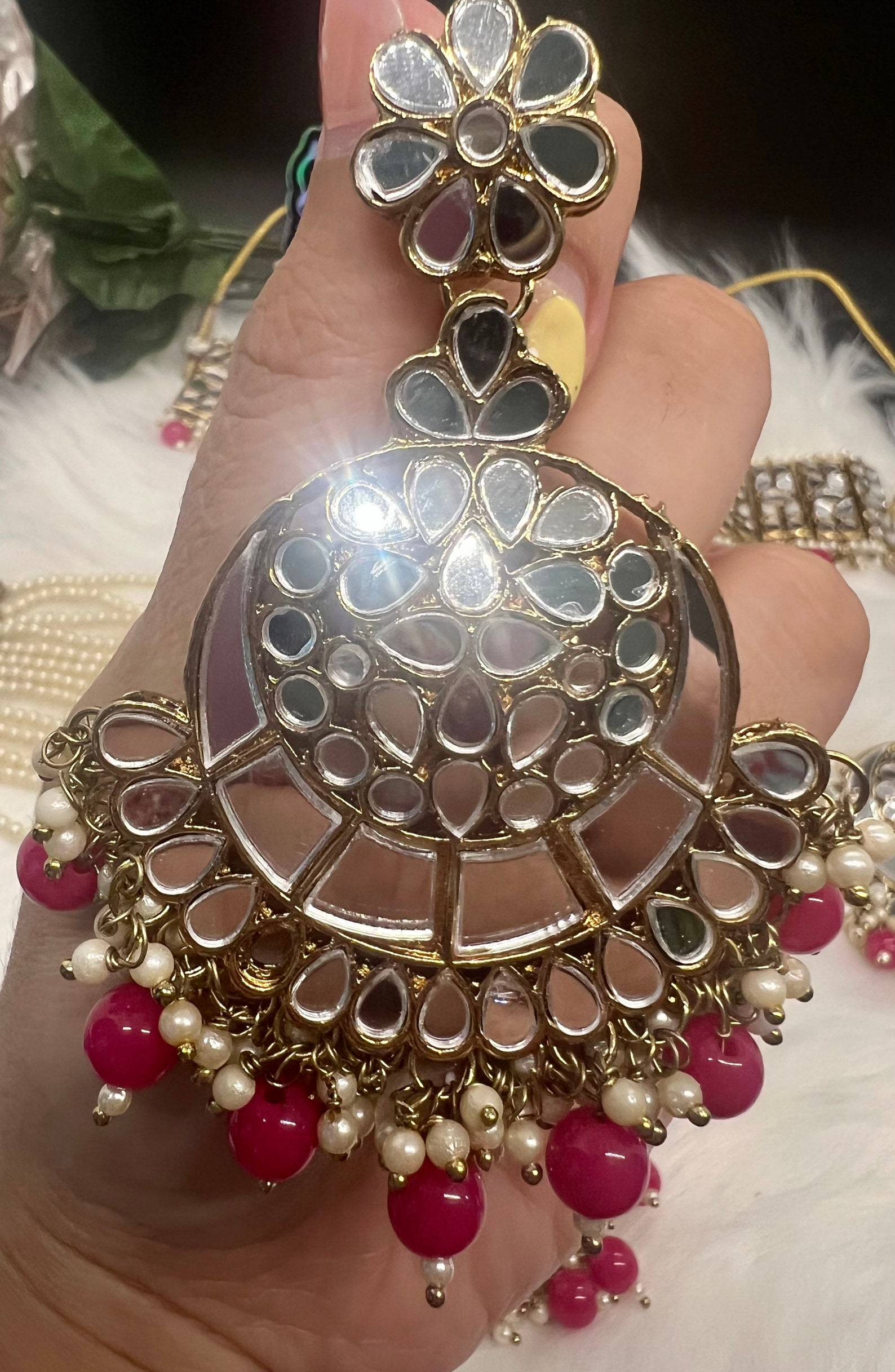 Bollywood Style Beautiful Mirror Work High Quality Choker Necklace Set ...