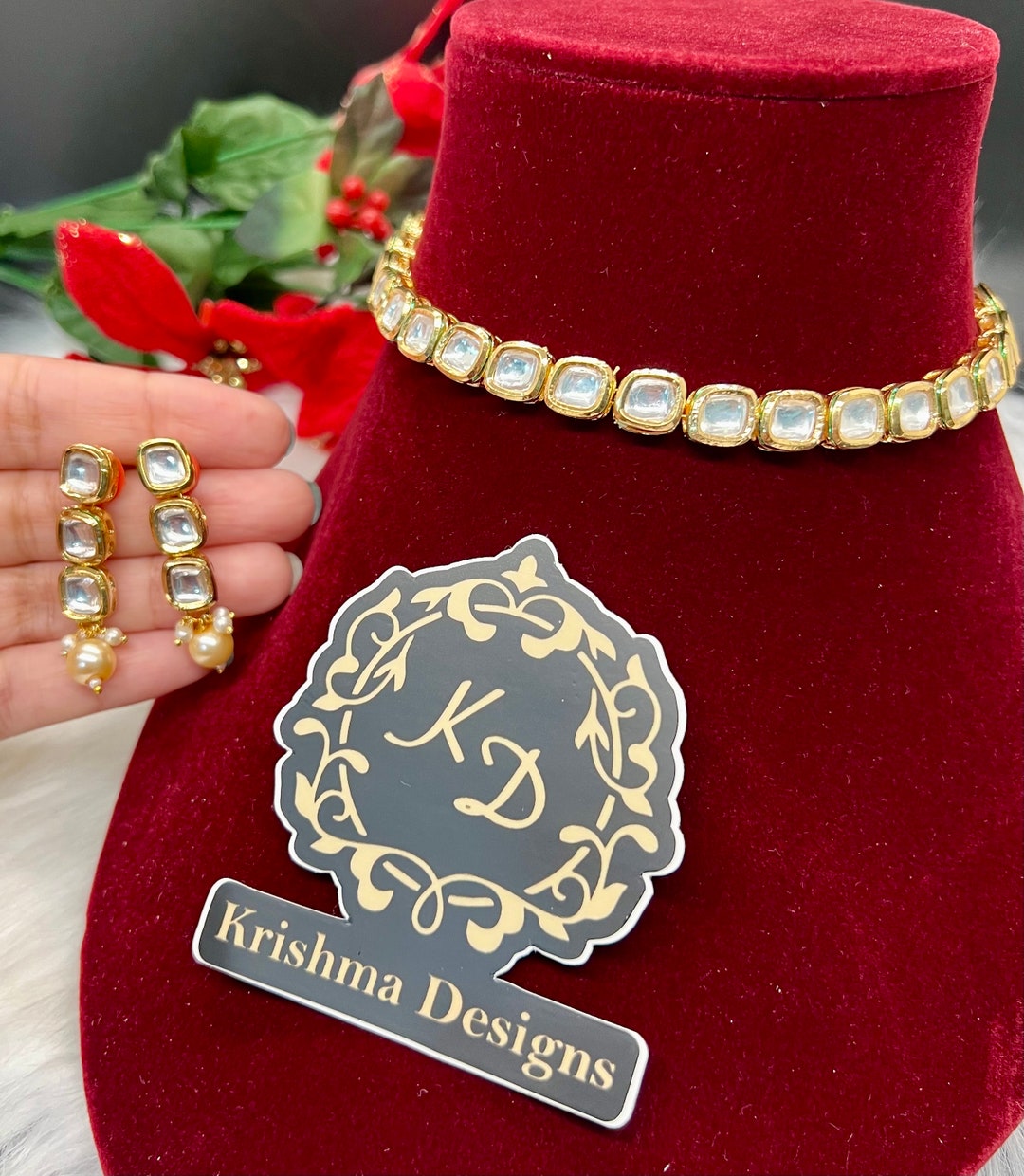 Beautiful Kundan Singe Line Design Necklace Earring Set. Indian ...