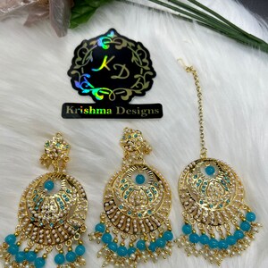 Beautiful Punjabi Pipal Patti Jadau Oversize Earring and Mang Tikka Set ...