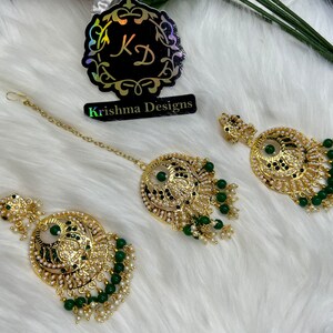 Beautiful Punjabi Pipal Patti Jadau Oversize Earring and Mang Tikka Set ...