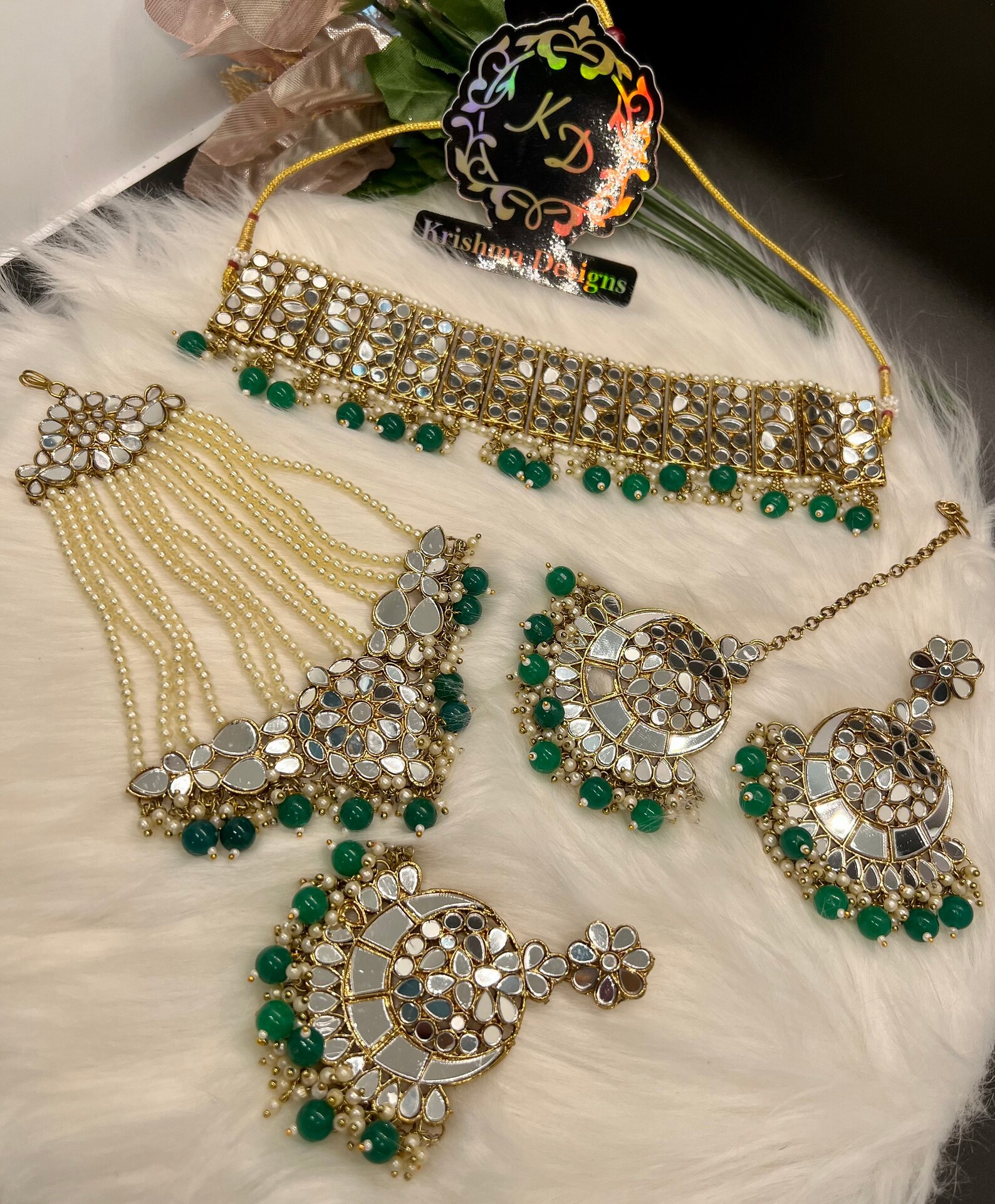 Bollywood Style Beautiful Mirror Work High Quality Choker Necklace Set ...