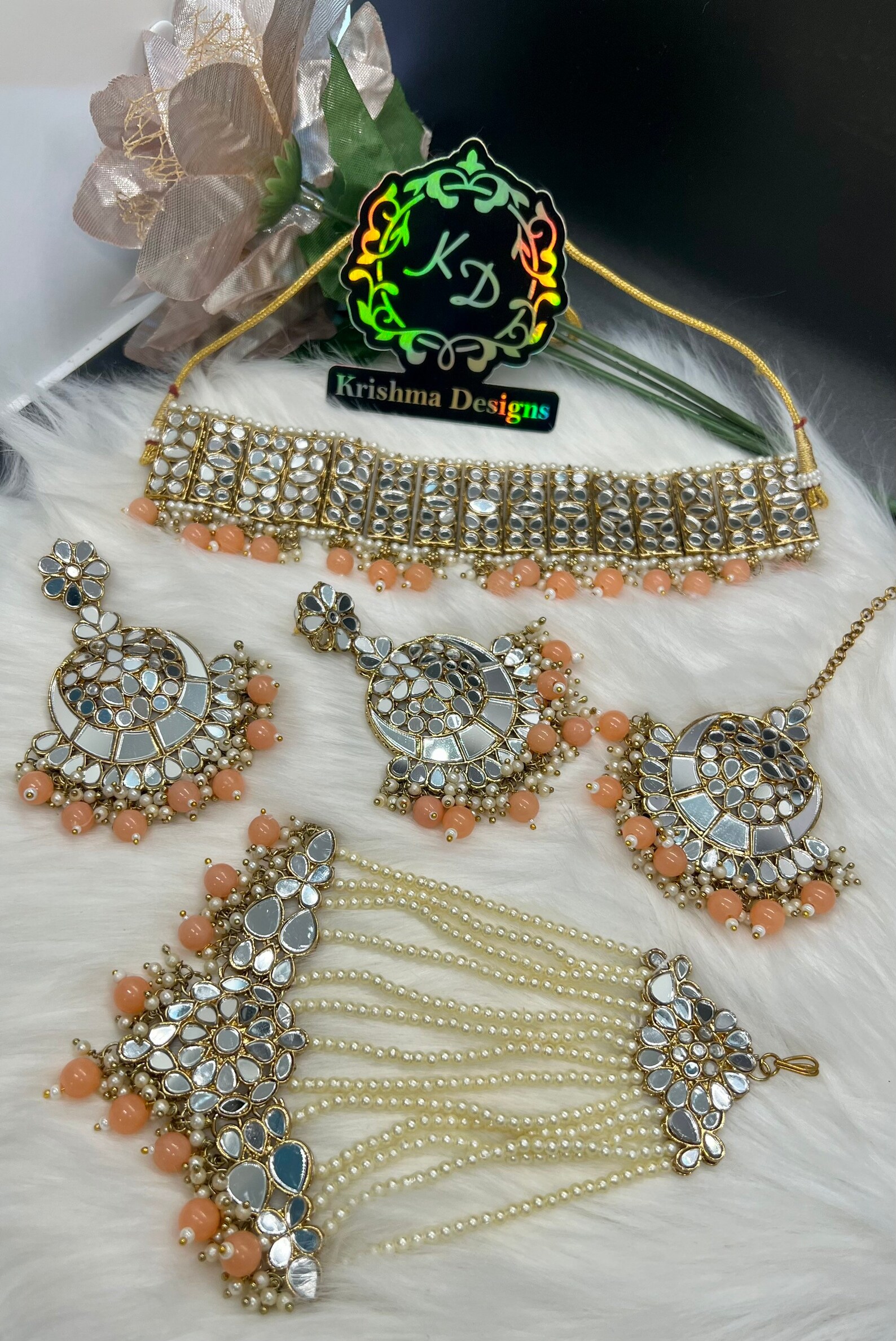 Bollywood Style Beautiful Mirror Work High Quality Choker Necklace Set ...