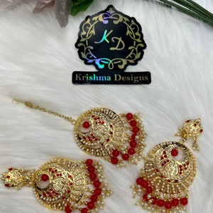 Beautiful Punjabi Pipal Patti Jadau Oversize Earring and Mang Tikka Set ...