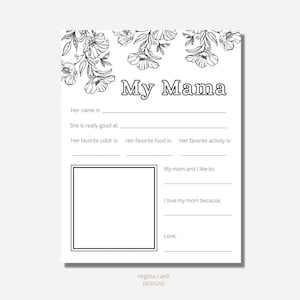 Mother's Day Worksheet, Mother's Day Coloring Page, My Mama Worksheet, Mother's Day Printable ...