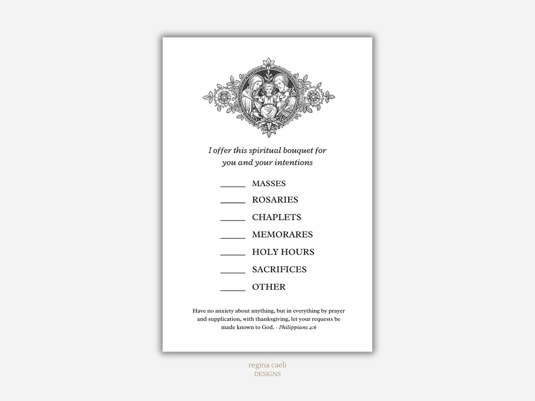 Spiritual Bouquet Printable, Spiritual Bouquet Card, Prayer Card ...