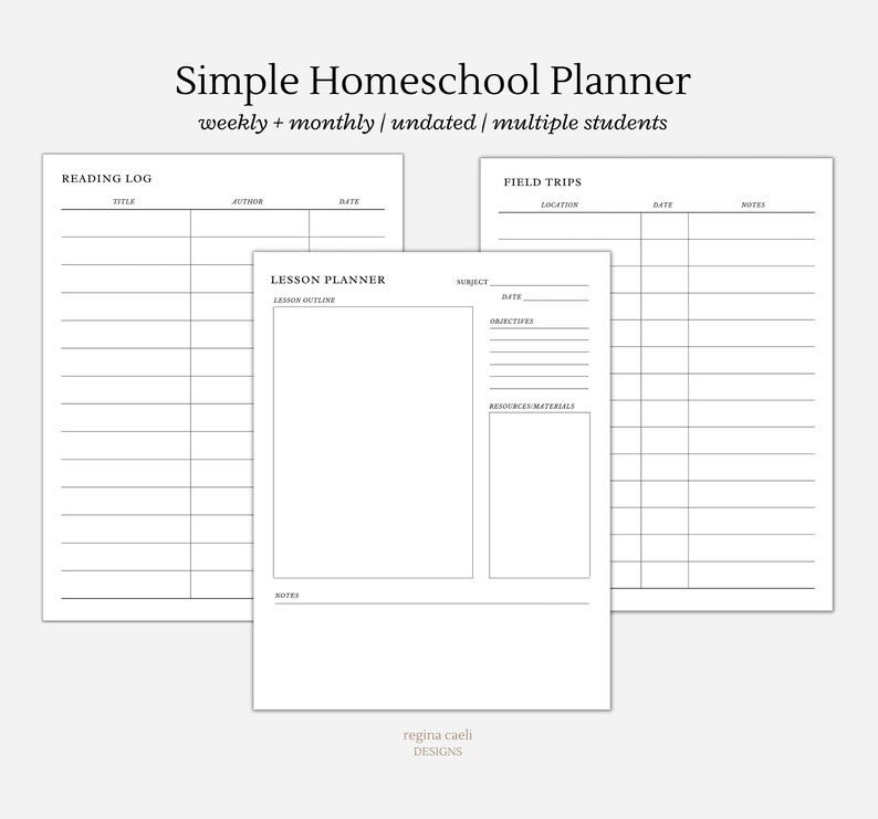 Simple Homeschool Planner Printable, Minimalist Homeschool Planner ...