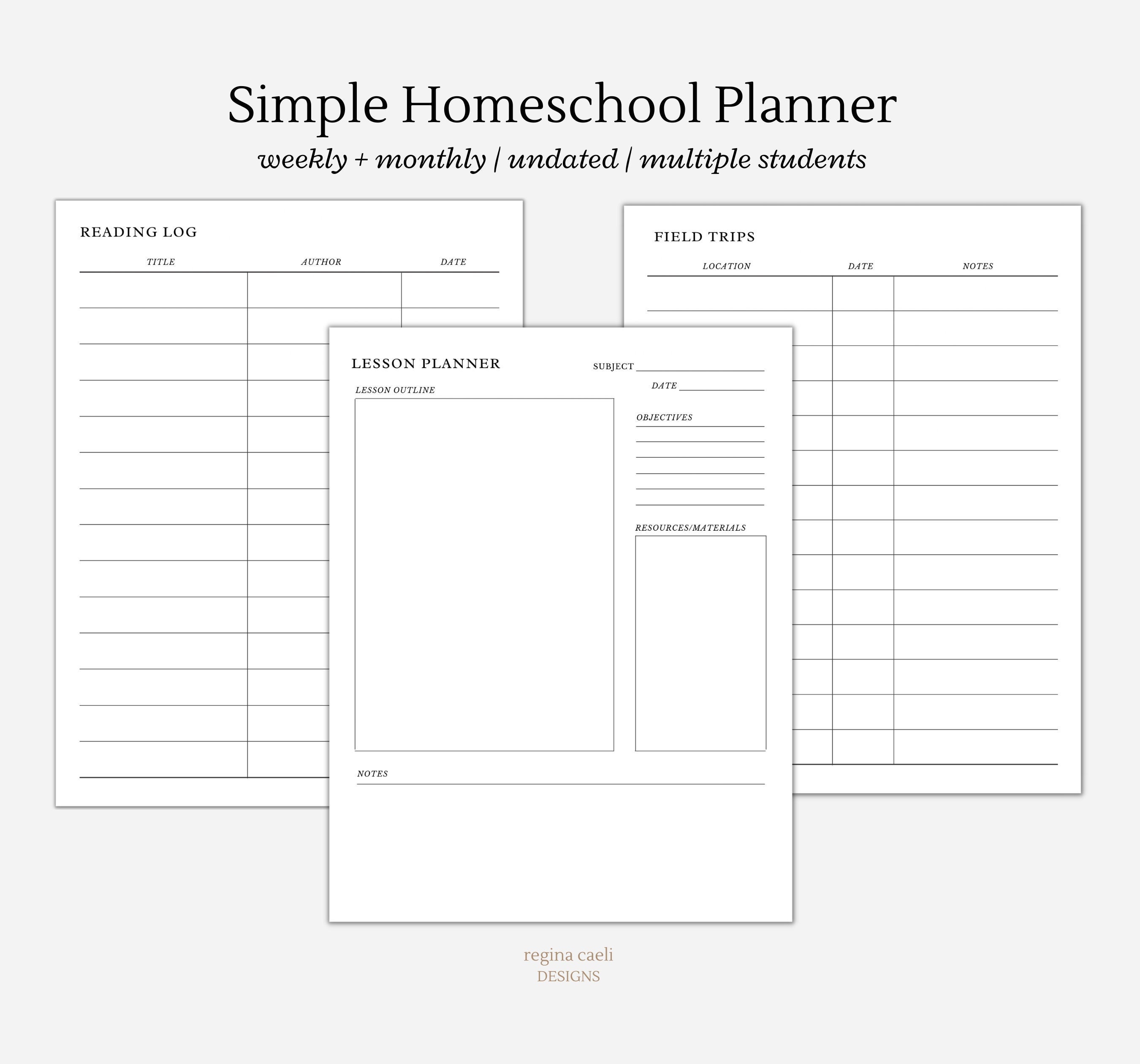 Simple Homeschool Planner Printable, Minimalist Homeschool Planner ...