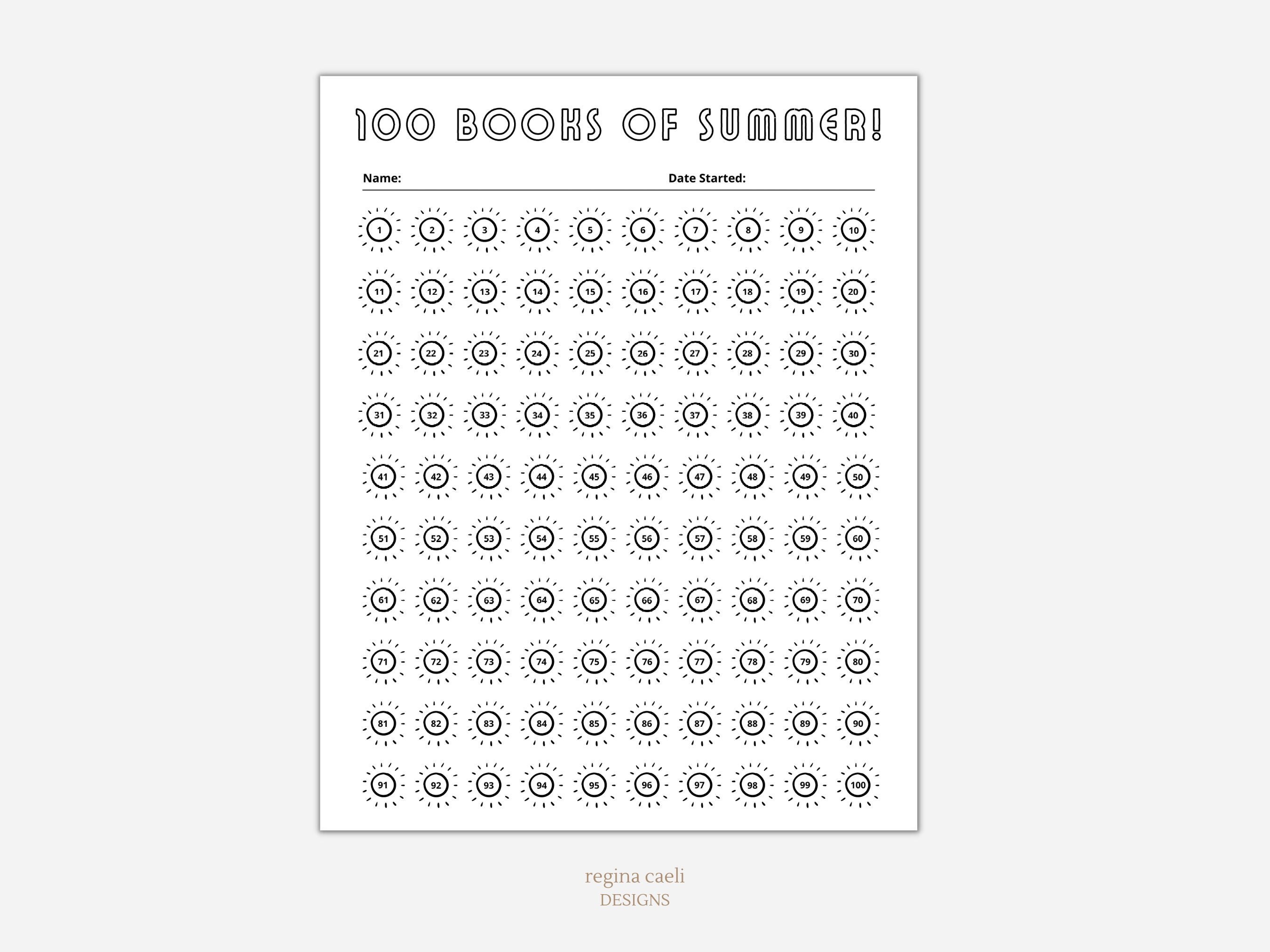 100 Books of Summer Printable, Summer Reading Printable, Summer Reading ...