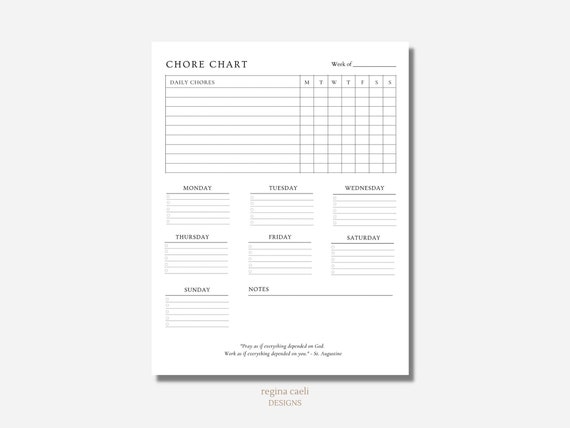 Printable Chore Chart With Spiritual Quote Catholic Chore - Etsy