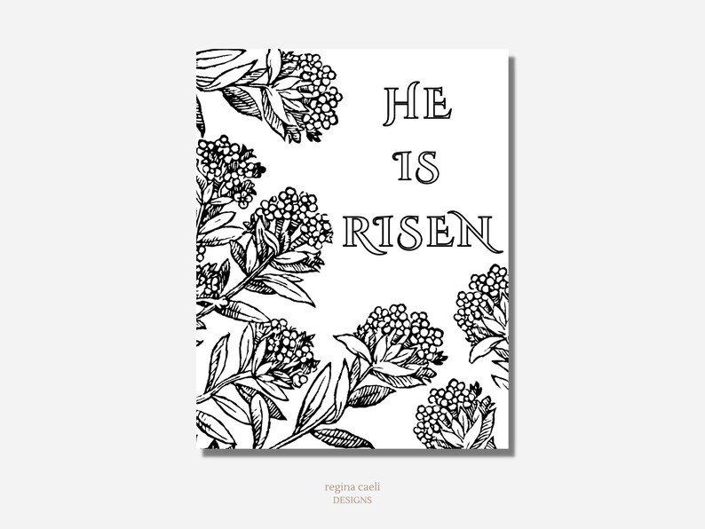 He is Risen Floral Coloring Page, Printable Easter Coloring Page ...