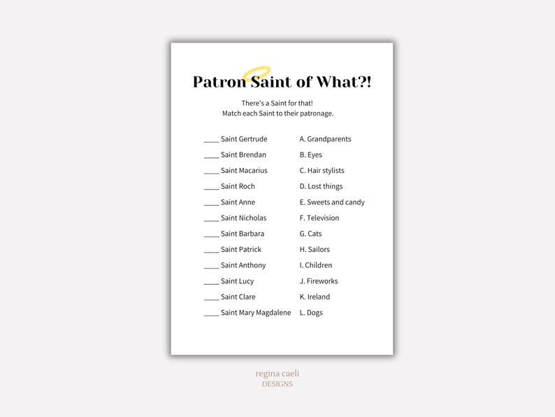All Saint's Day Game, Patron Saint of What?! Younger Children Version ...