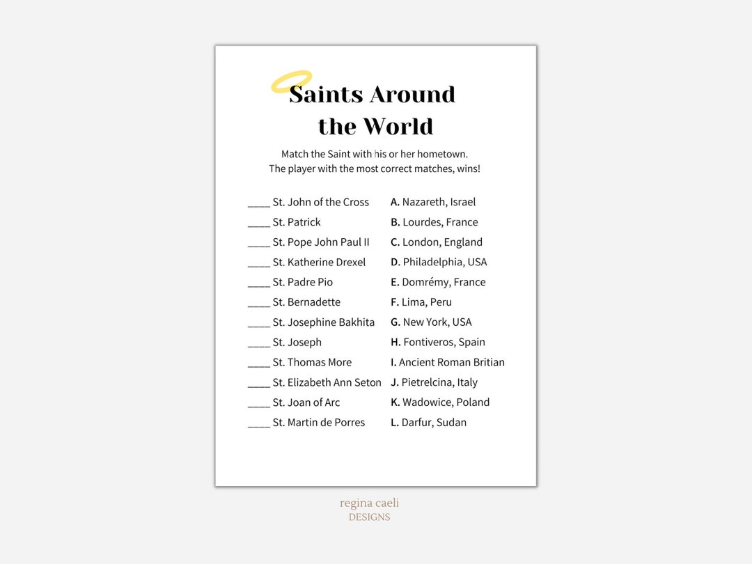 Saints Around the World Printable Game, All Saints Day Game, All Saints ...