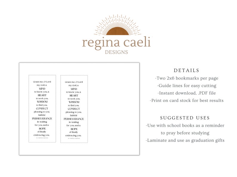 Student Prayer Bookmark Printable, Catholic Graduation Bookmark ...