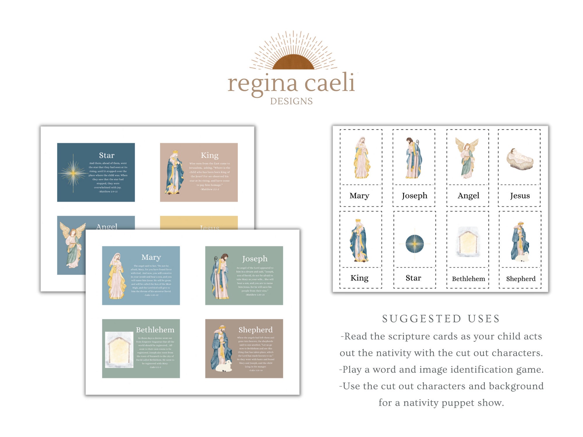 Nativity Story Set Printable, Christmas Scripture Cards, Kids Activity ...