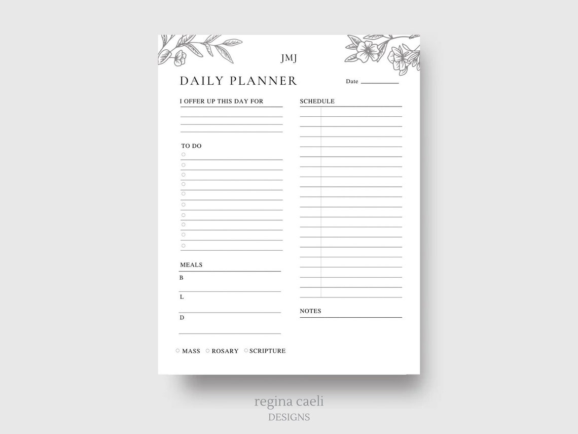 Printable Daily Planner With Spiritual Trackers and Meal Plan, Catholic ...
