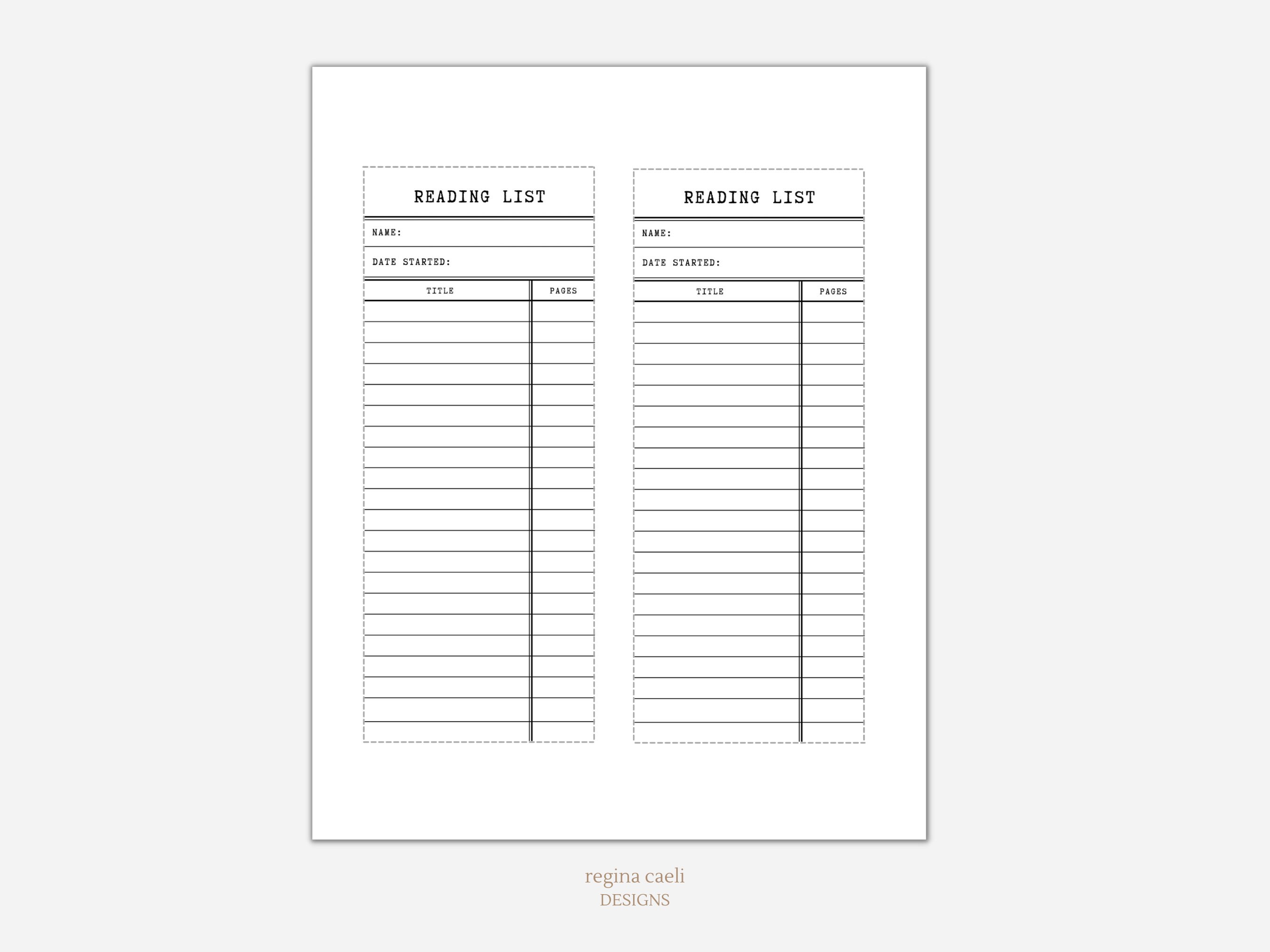 Reading Log Bookmark Book List Bookmark Printable Bookmark - Etsy