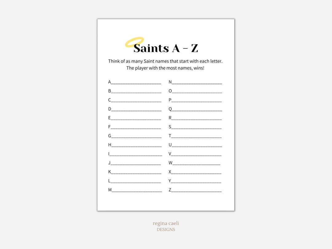 Saints A-Z Printable Game, All Saints Day Game, All Saints Activity ...
