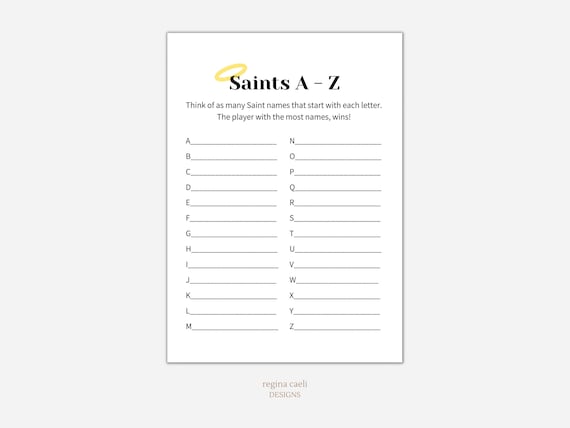 Saints A-Z Printable Game All Saints Day Game All Saints - Etsy