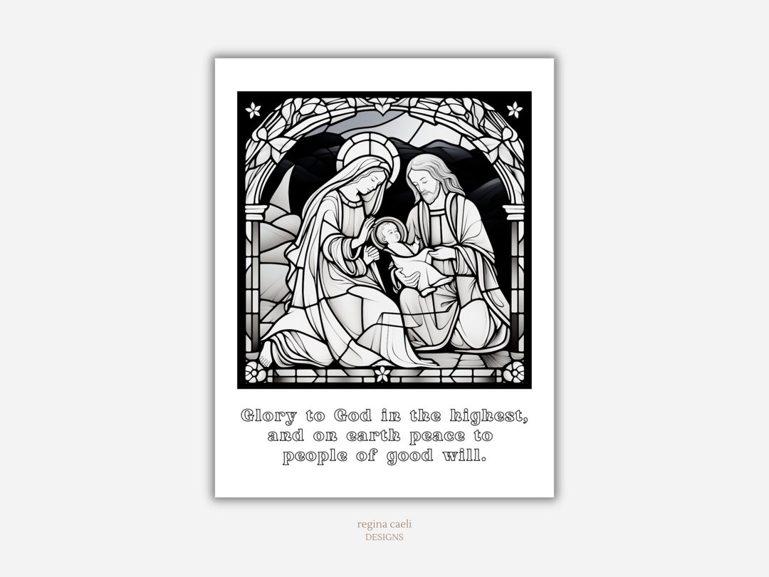 Nativity Coloring Page, Stain Glass Nativity Coloring Page, Christmas ...