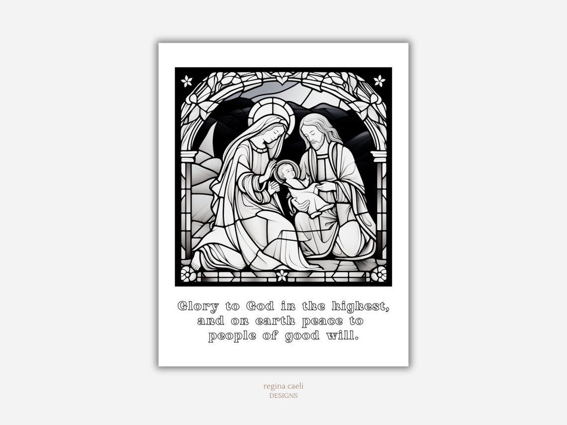 Nativity Coloring Page, Stain Glass Nativity Coloring Page, Christmas ...