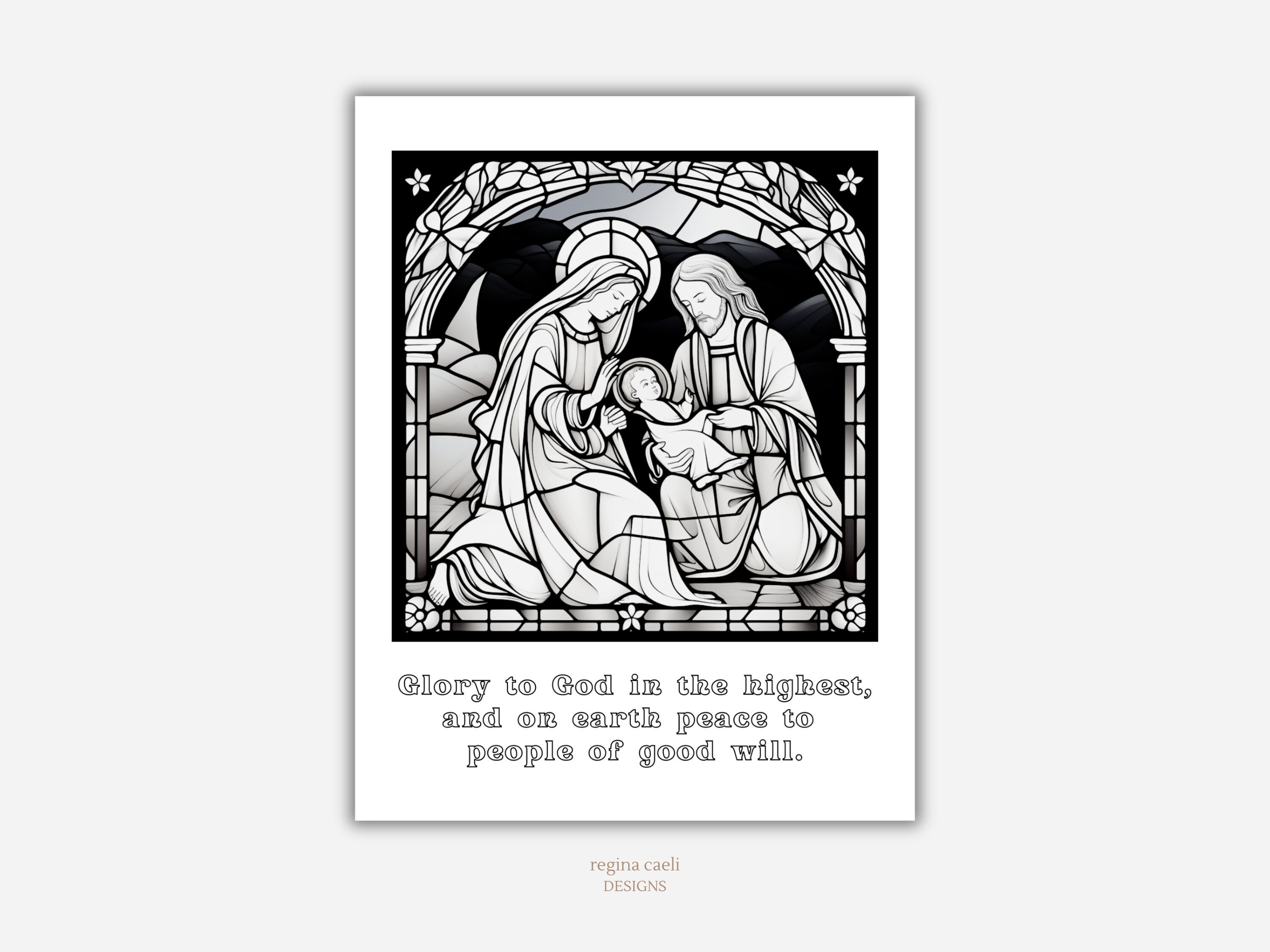 Nativity Coloring Page, Stain Glass Nativity Coloring Page, Christmas ...