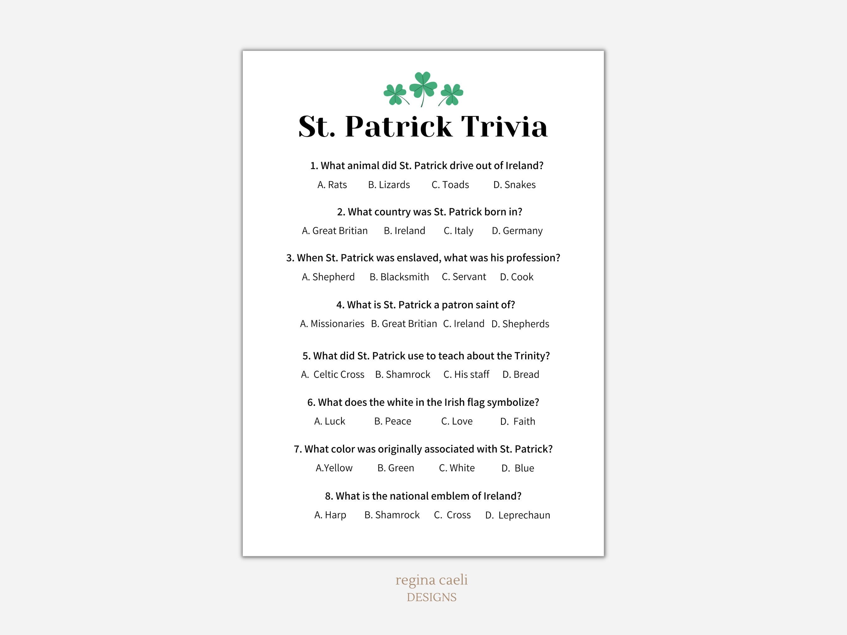 St. Patrick's Day Printable Game, Catholic St. Patrick Printable ...