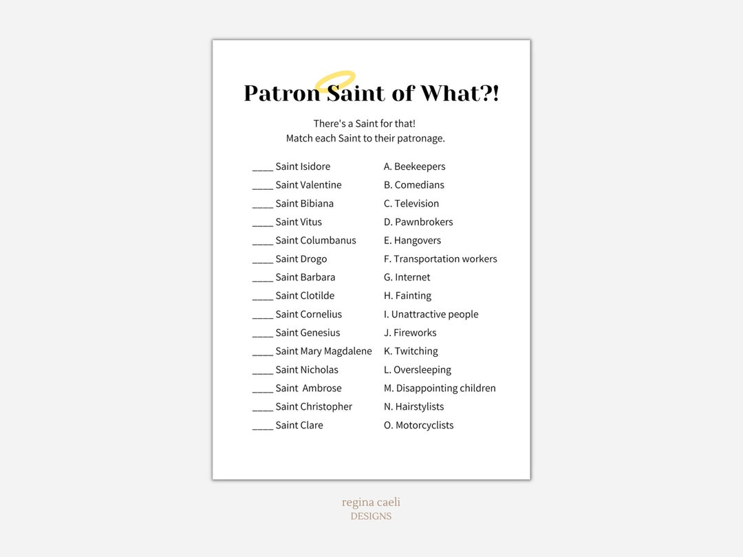 All Saints Day Game, Patron Saint of What?! Printable Game, All Saints ...