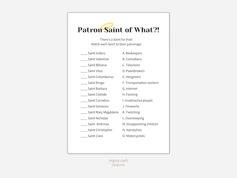 All Saints Day Game, Patron Saint of What?! Printable Game, All Saints ...