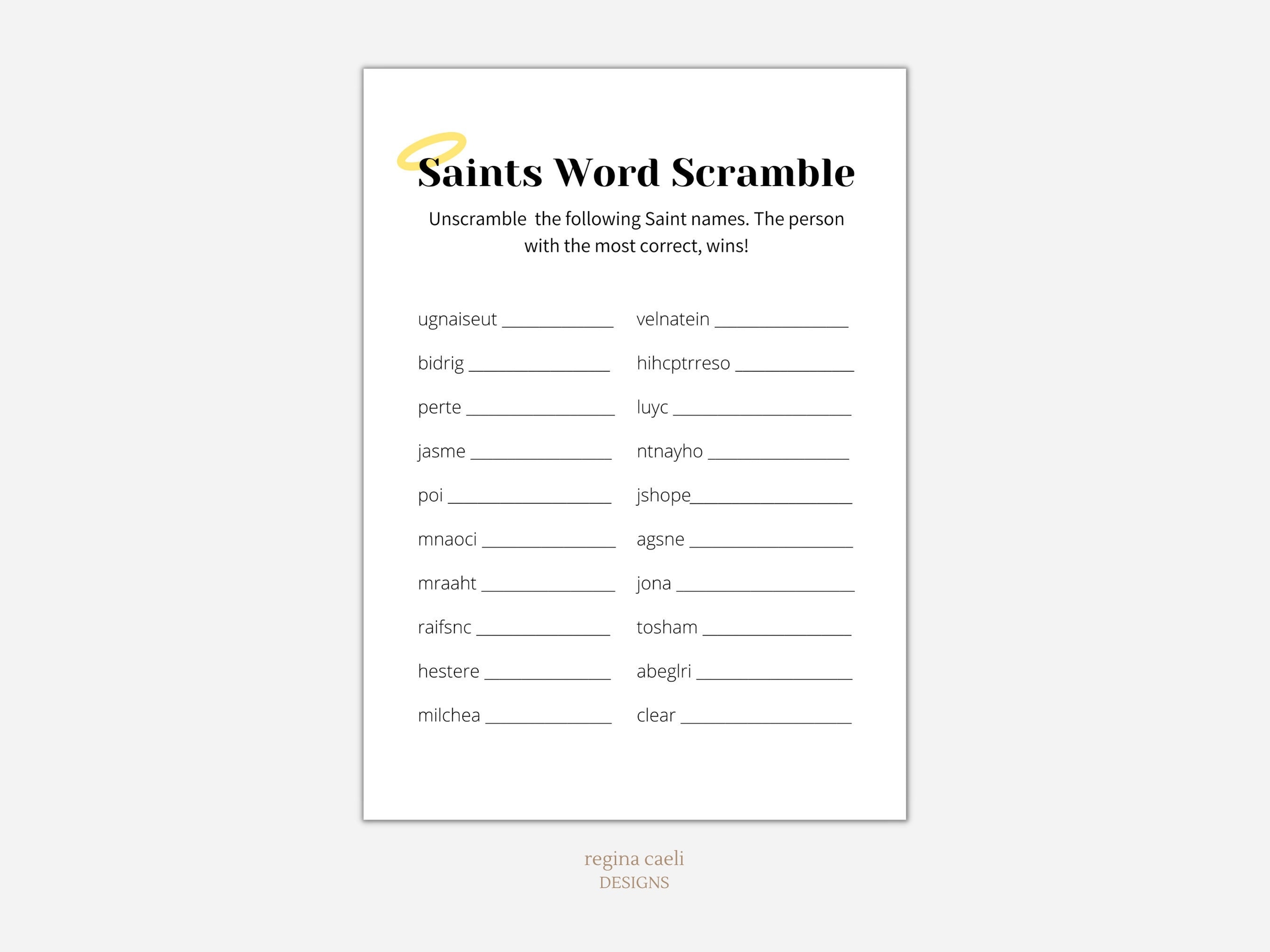 Saints Word Scramble Printable Game, All Saints Day Game, All Saints ...