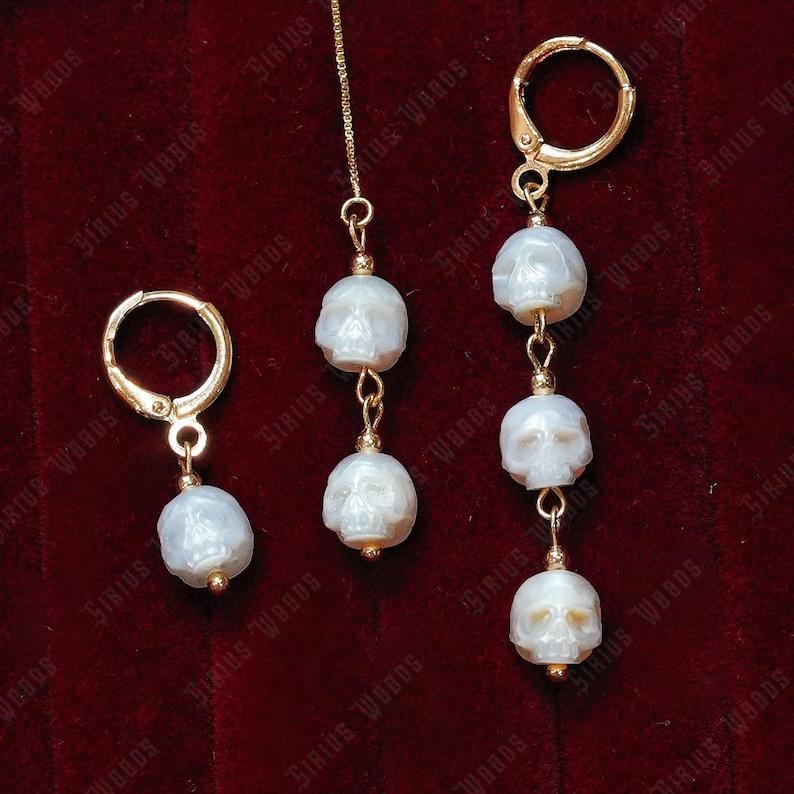 Hand-carved Crying Face Pearl Skull Earrings •925 Sterling Silver ...