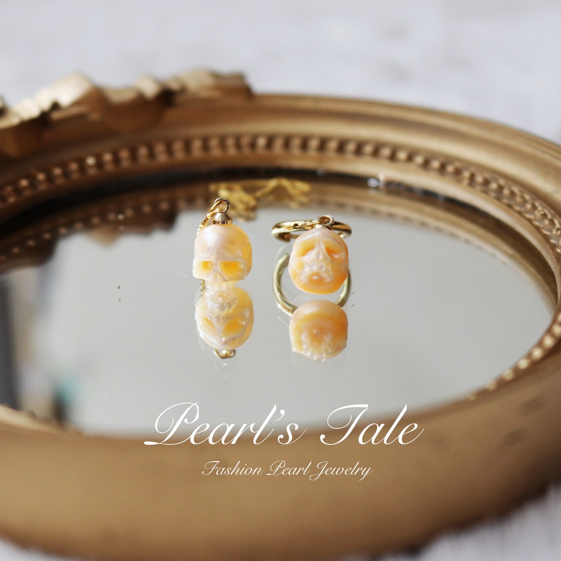 Natural Pink Pearl Skull Hoop Earrings• Hand-carved Crying Face Pearl ...