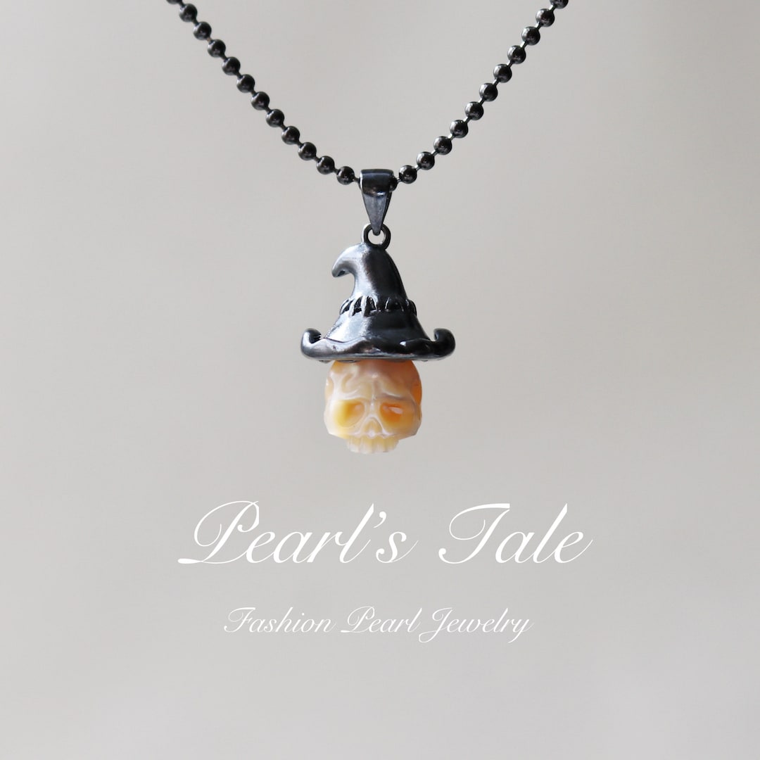 Natural Pink Pearl Necklace• Hand-carved Pearl Skull Necklace•wizard ...