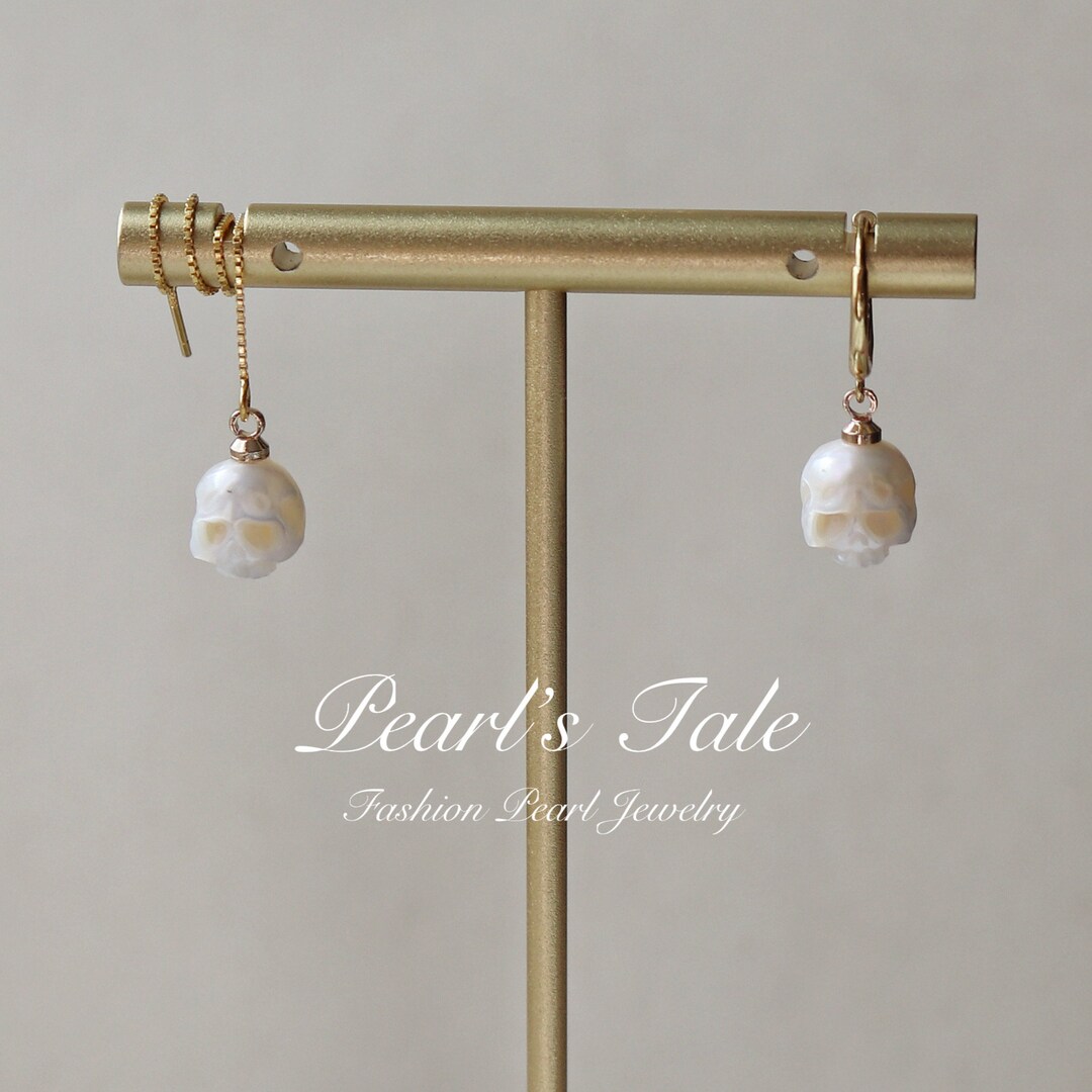 Natural Pearl Skull Hoop Earrings• Hand-carved Crying Face Pearl Skull ...
