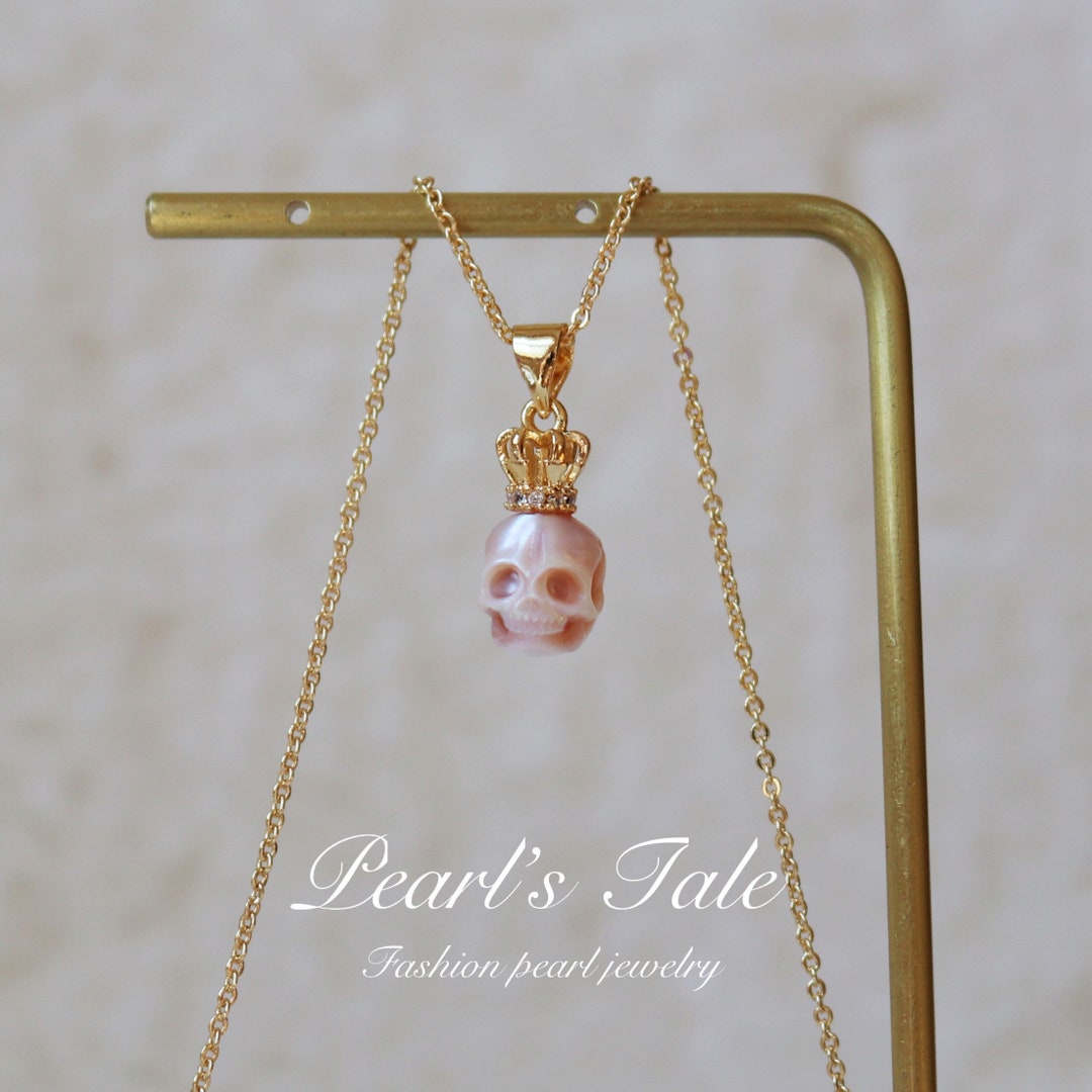 Natural Purple Pearl Skull Necklace•hand-carved Pearl Skull•dainty ...