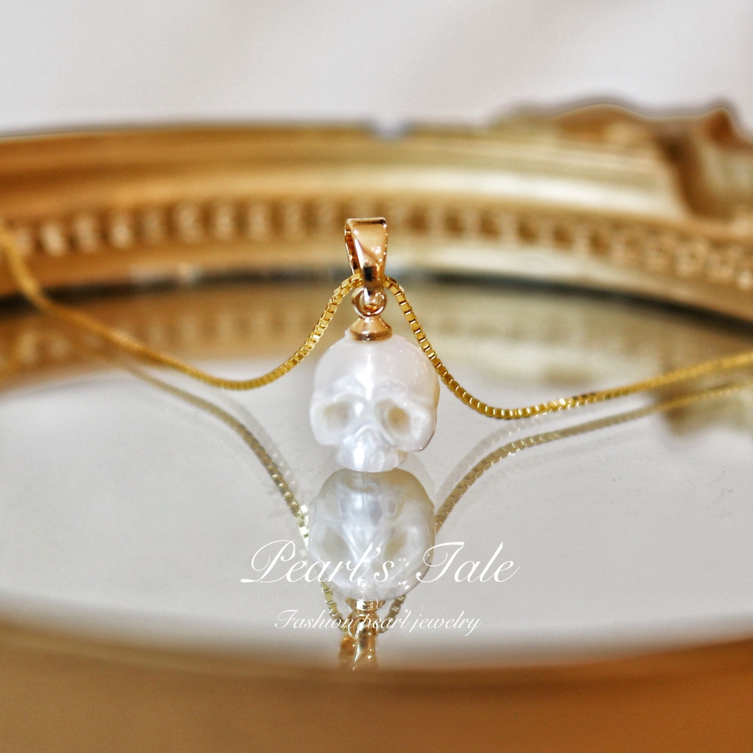Natural Pearl Necklace • Hand-carved Pearl Skull Necklace•unique Pearl ...