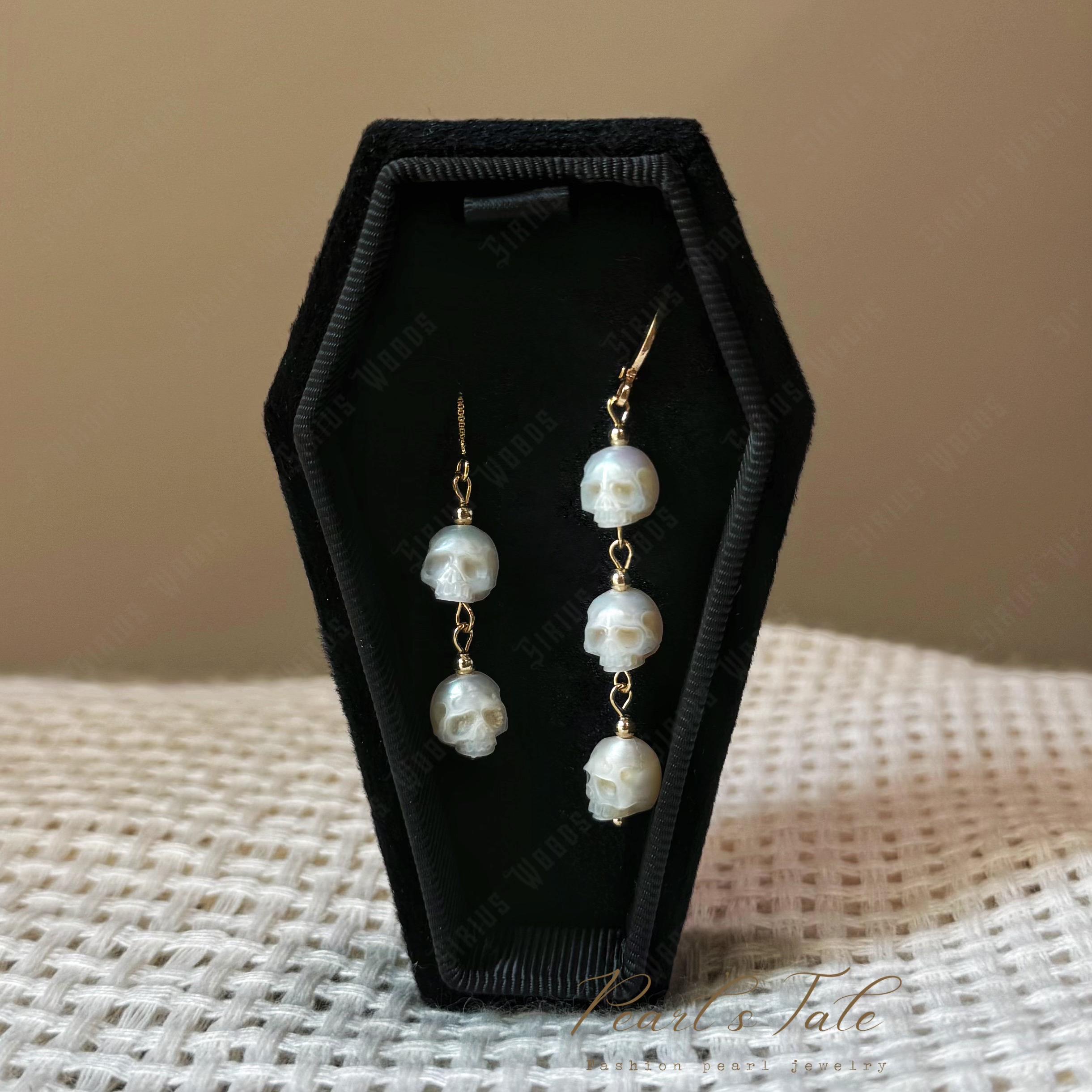 Hand-carved Crying Face Pearl Skull Earrings •925 Sterling Silver ...