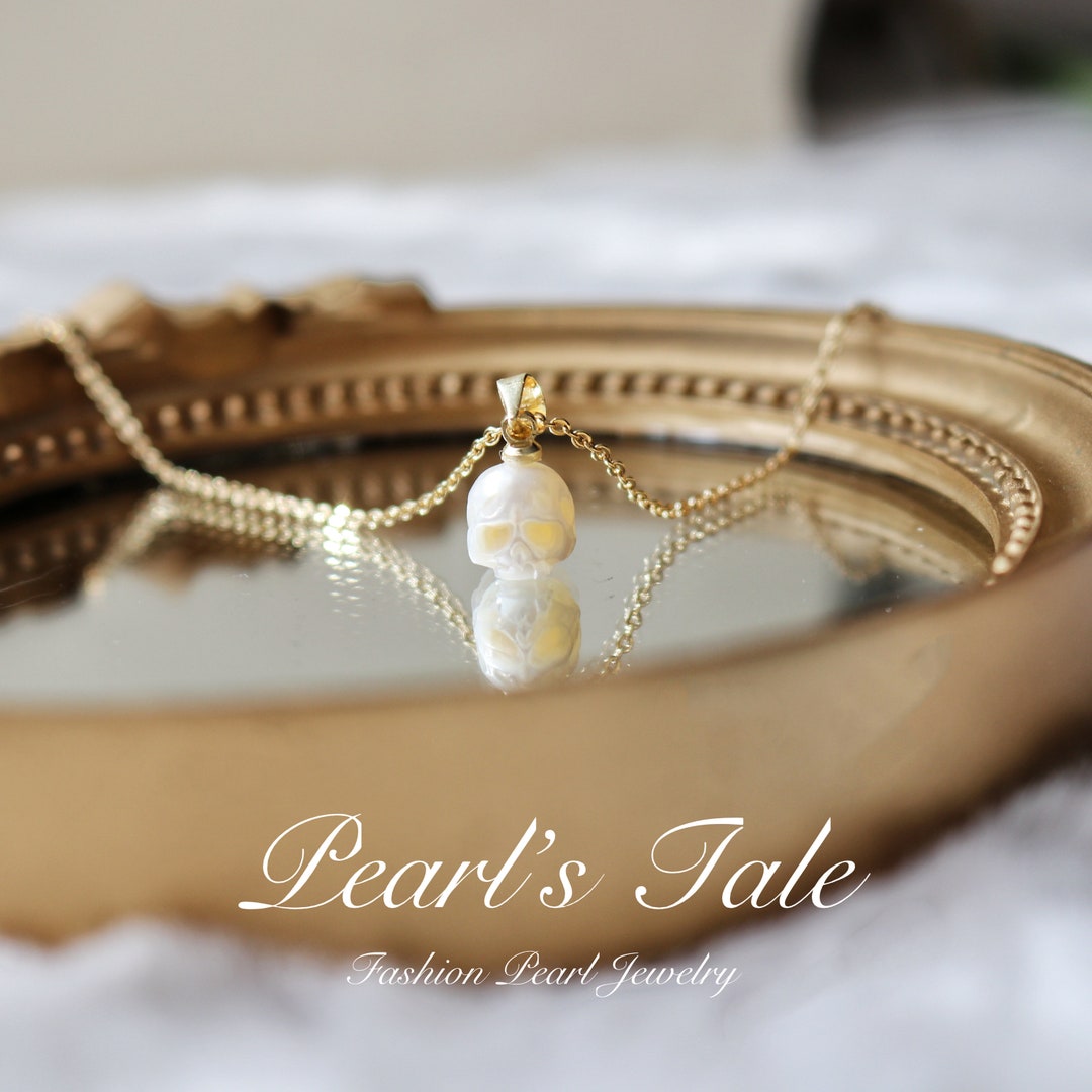 Natural Pearl Necklace • Hand-carved Pearl Skull Necklace•unique Pearl ...