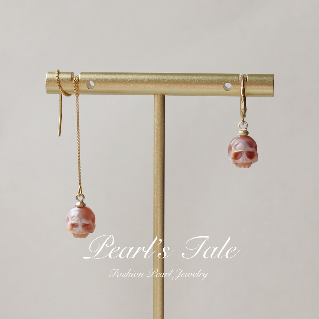 Natural Purple Pearl Skull Hoop Earrings• Hand-carved Crying Face Pearl ...